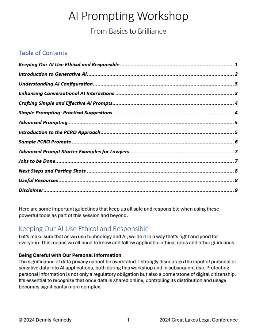Handout from my AI Prompting Workshop at the Great Lakes Legal ...